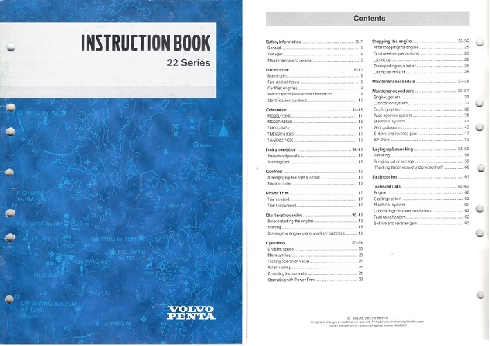Volvo Penta Operator/Instruction Book for 22 Series Engines - New Old ...